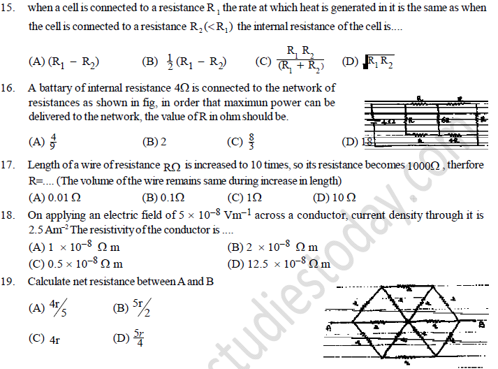 NEET UG Physics Current Electricity MCQs, Multiple Choice Questions